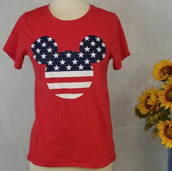 Disney | Tops | Disney Womens Mickey Mouse Flag Red Tee Shirt Xsmall ...